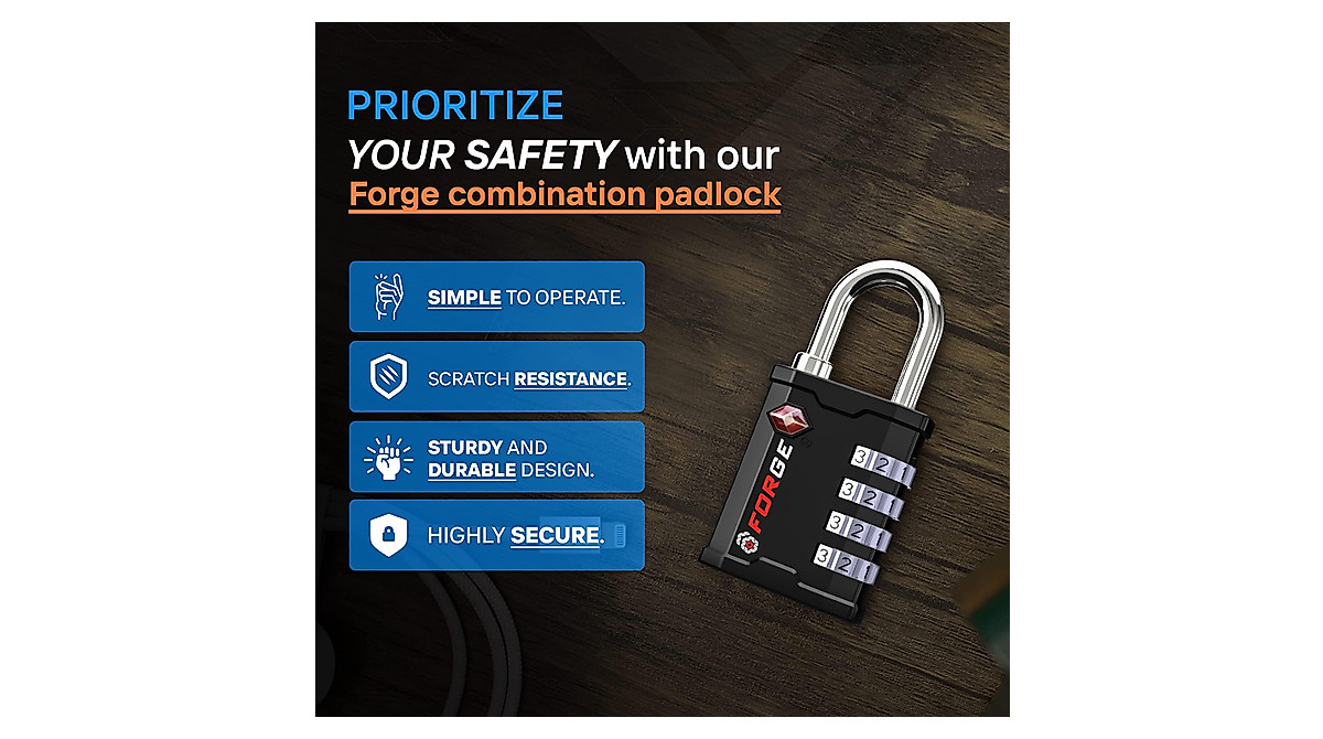 Forge TSA Approved Travel Locks - Durable 4-Digit Combination Locks