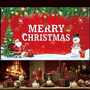 Winter Christmas Backdrop for Photography Banner Extra Large Snow Wonderland Backdrop Winter Snowman Scene Xmas Tree Background for Photoshoot Christmas Decorations, 72.8 x 43.3 Inch (Vivid Style)