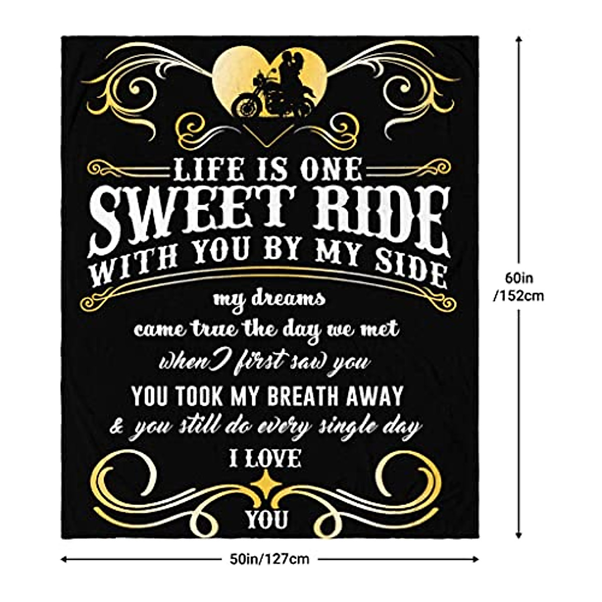Mubpean Gifts for Motorcycle Lovers - Birthday Gifts for Men/Women - to My Husband/Wife Blanket 60"x50" - Romantic Gifts for Him/Her - Anniversary Birthday Gift Ideas for Couples Sweet Ride Motorcycle