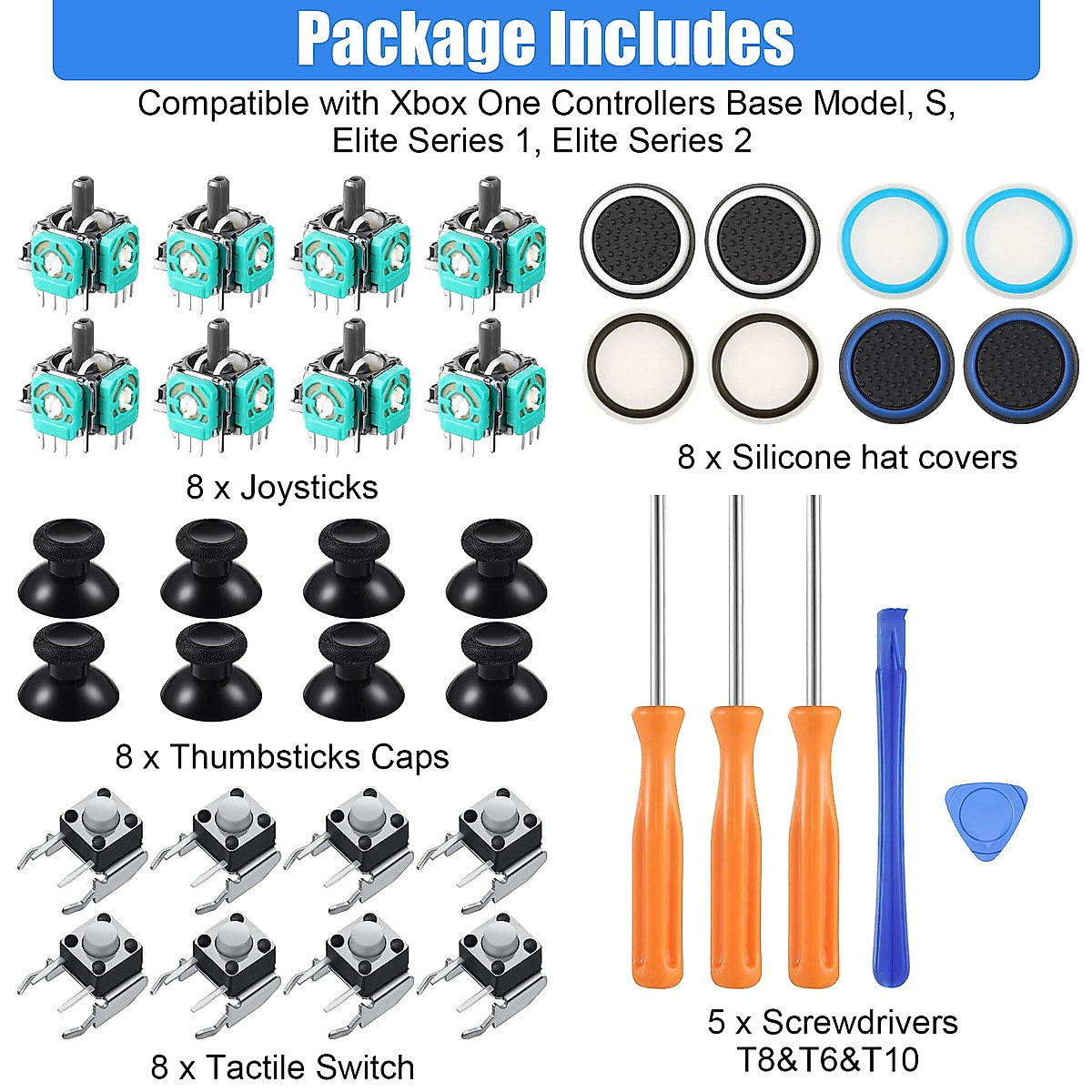 Yunsailing 37 Pcs Analog Joysticks Repair Kit Compatible with Xbox One Controllers, Include Bumper Buttons Replacement Thumbstick Hat Silicone Hat Covers with Screwdriver Repair Parts [video game] [video game]