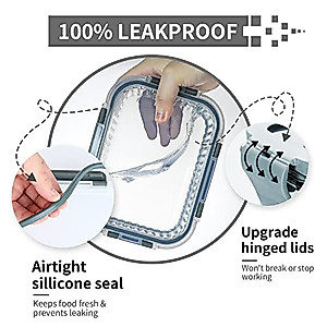 KOMUEE 5 Packs 36 oz Glass Food Storage Containers, Glass Meal Prep Containers with Lids, Airtight Glass Lunch Bento Boxes, BPA Free, Leak Proof, Microwave, Oven, Freezer and Dishwasher Friendly