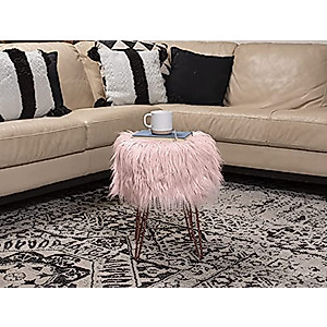 BIRDROCK HOME Pink Faux Fur Vanity Stool Chair - Soft Furry Compact Padded Seat - Vanity, Living Room, Bedroom and Kids Room Chairs - Hair Pin Metal Legs Upholstered Decorative Furniture Foot Rest