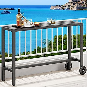 YITAHOME 55" Outdoor Bar Table, Rectangle Narrow Counter Height Table, Ideal Bar Height Table for Balcony, Patio, Garden, Yard, Poolside, Silver Bottom Texture