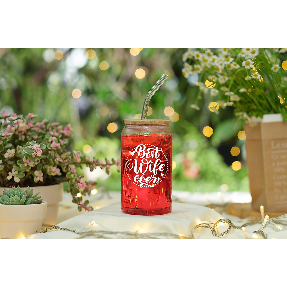 NewEleven Gifts For Wife From Husband - Romantic Anniversary Wedding Gifts For Wife, Her From Husband - Best Presents Idea For Wife, Women - 16 Oz Coffee Glass