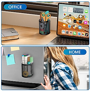 MaxGear Magnetic Pen Holder, 2 Pack Locker Organizer Mesh Pencil Holder for Desk Marker Holder - Extra Strong Magnets Perfect for Locker, Refrigerator, Dry Erase Board, Whiteboard