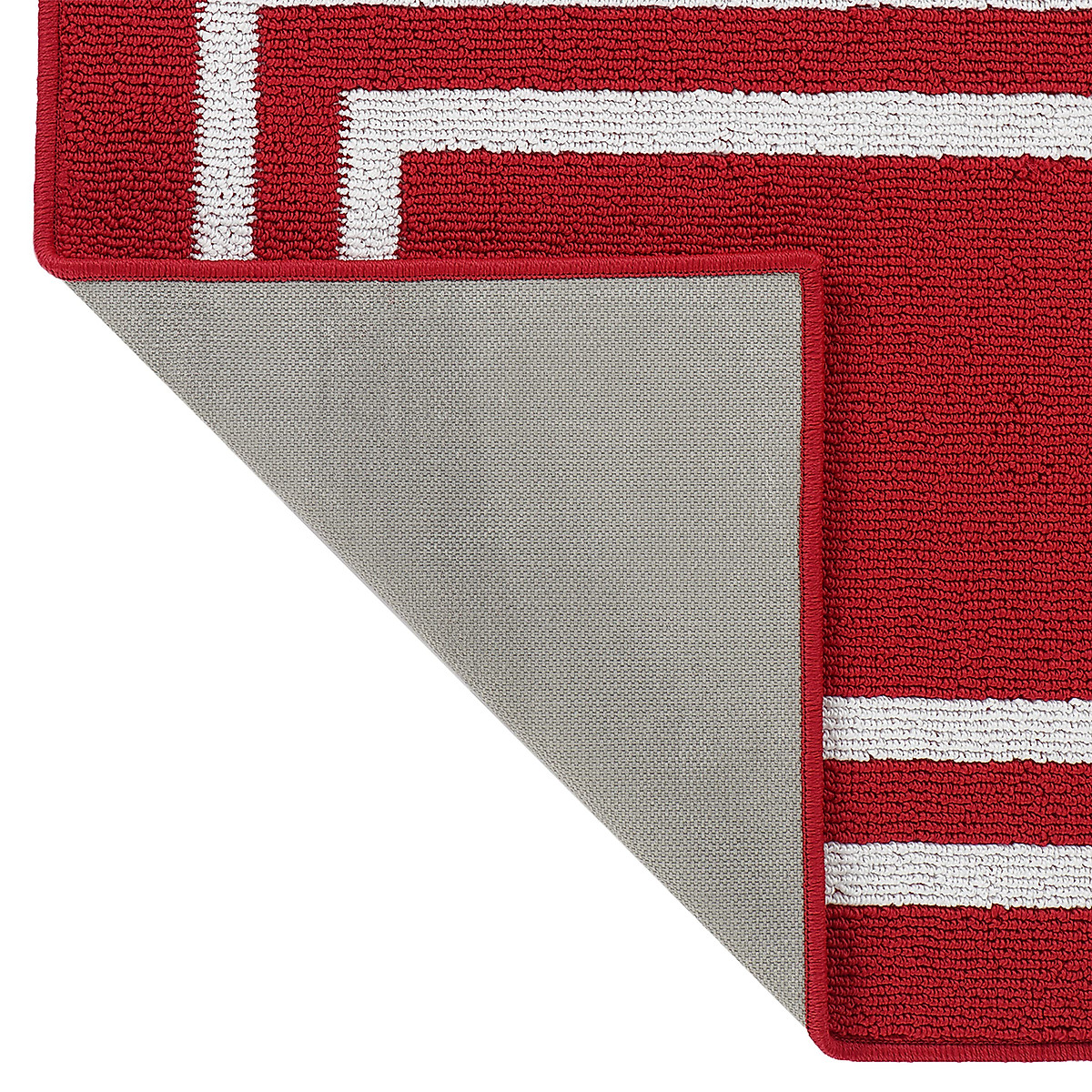 Nautica Runner Rug | Indoor Carpet for Entryway & Hallway Rug| Non-Slip and Non-Skid Entry and Kitchen Door Mat| Machine Washable Low Profile Floor Mat | 26" x 72"| Double Border Red and White