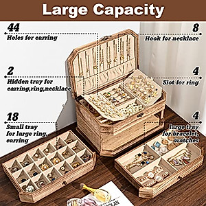 Honiway Jewelry Box 4 Layer Jewelry Organizer Rustic Wooden Jewelry Boxes for Women Girl Man Jewelry Storage with Large Capacity for Necklace Bracelet Earring Ring