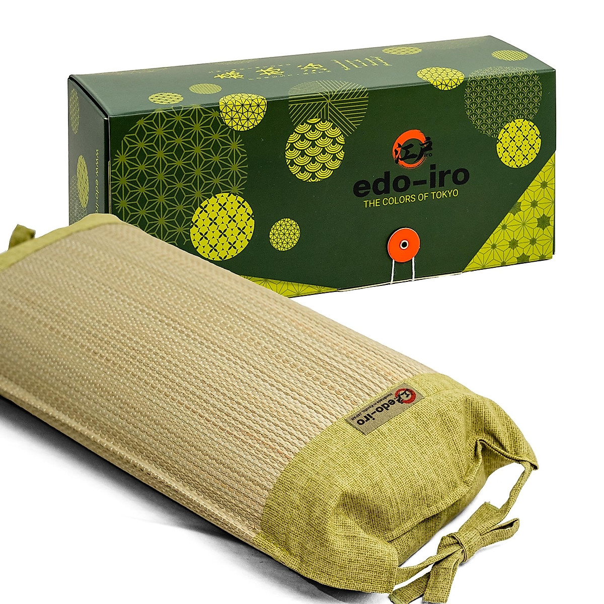 Japanese Neck Roll Pillow Firm for Relaxation - Original Bolster Cylinder Pillow Made with Japanese Igusa Rush, Infused with HIBA Essence - Hard Cervical Pillow for Neck Stretch and Meditation