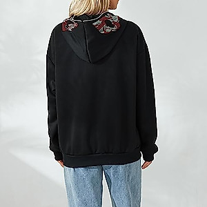 Amiblvowa Y2k Women Zip Up Hoodies Rhinestone Graphic Sweatshirts Skeleton Spider Aesthetic Oversized Jacket Goth Clothing (Primary Black Red Skull, M)