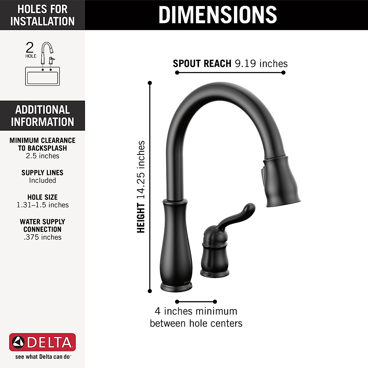 Delta Faucet Leland Pull Down Kitchen Faucet, Black Kitchen Faucets with Pull Down Sprayer, Kitchen Sink Faucet, Magnetic Docking Spray Head, 1.8 GPM Water Flow, Matte Black 978-BL-DST