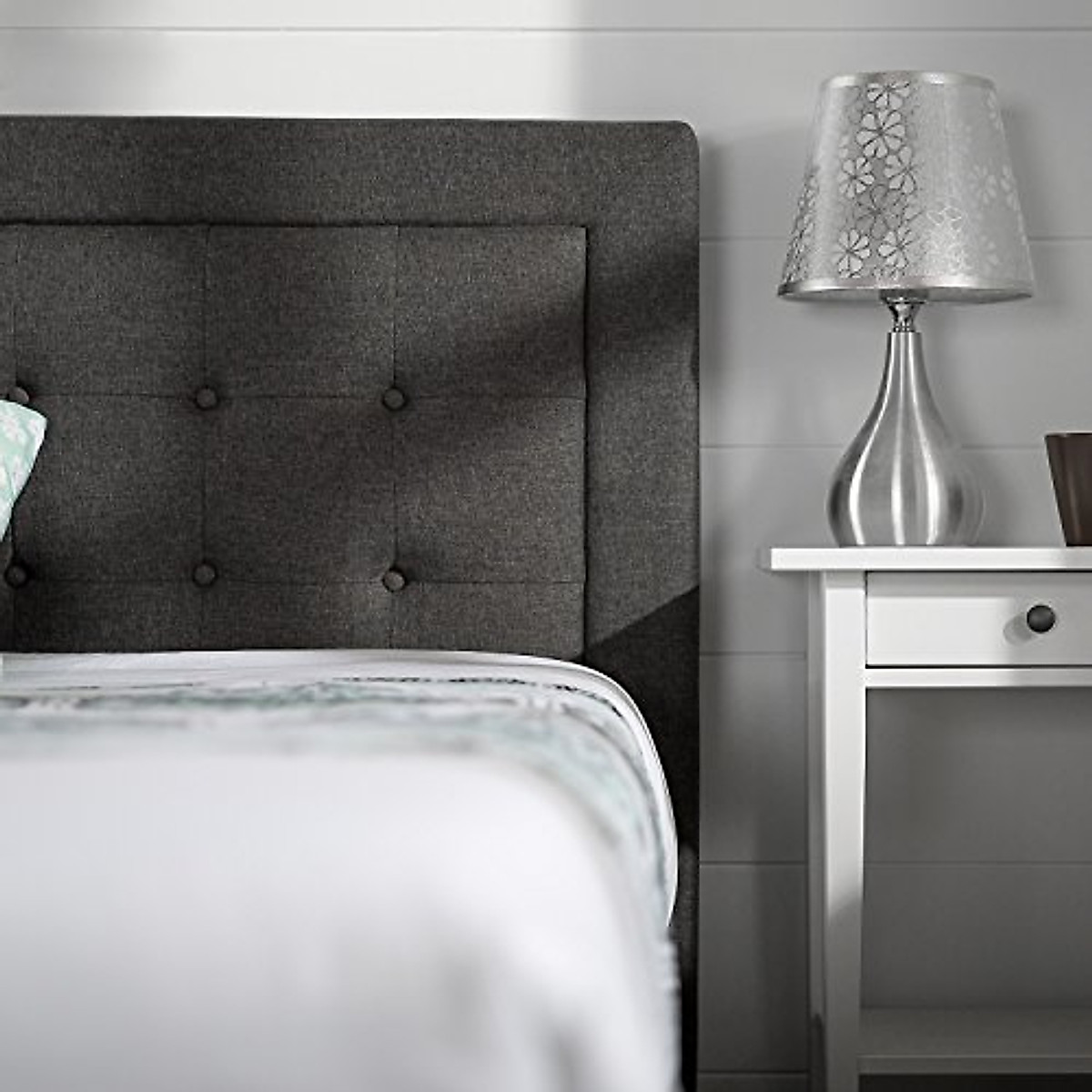 Zinus Dachelle Upholstered Platform Bed Frame / Mattress Foundation / Wood Slat Support / No Box Spring Needed / Easy Assembly, King, Dark Grey