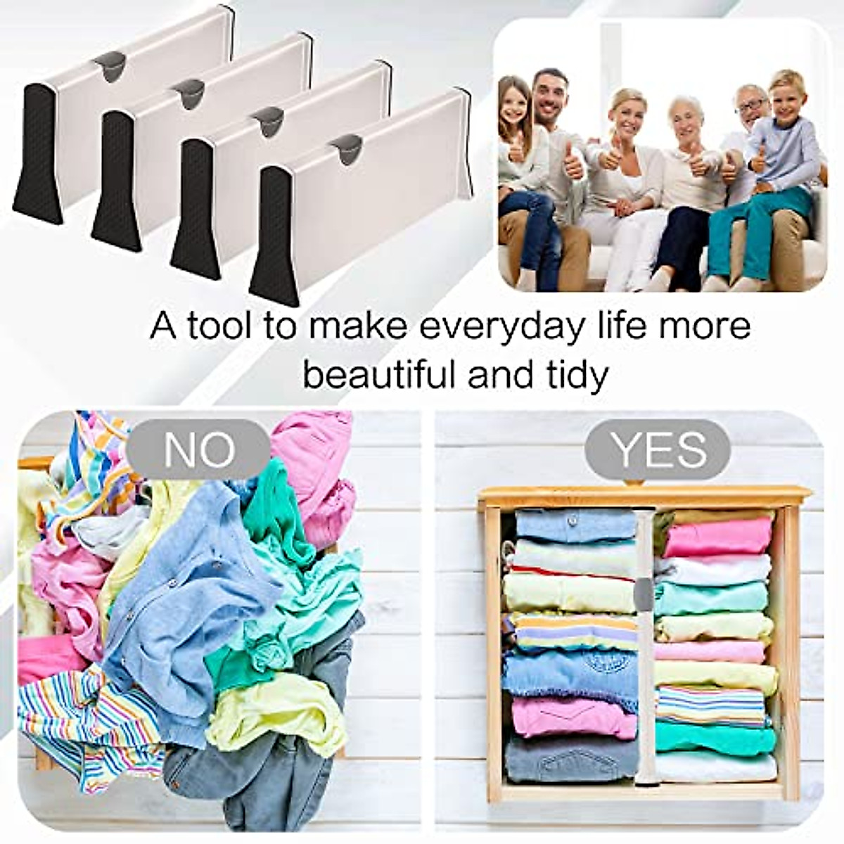 20 Pack Adjustable Drawer Divider Organizers 4'' High Expandable 11-17'' Dresser Drawer Separators Plastic Drawer Organizers Drawer Dividers for Clothes Organization Office Bedroom Bathroom (Beige)