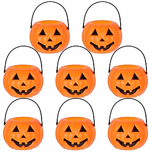 Kisangel 8pcs Pumpkin Bucket Plastic Buckets with Handles Candy Buckets for Kids Trick or Treat(3.14X2.36X1.77inch)