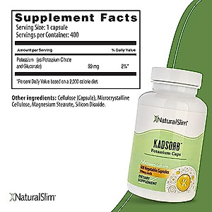 NaturalSlim Kadsorb Natural Potassium Citrate - Supports Electrolyte Balance & Normal PH, Non-GMO & Gluten-Free, Absorbable Potassium Supplement with Essential Minerals - 99 mg 400 Capsules