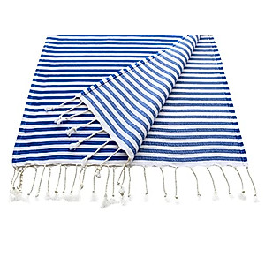 Lykialinens Turkish Hand Towel Set of 2 - Decorative Hand Towels for Bathroom and Kitchen - 100% Cotton 17x40 Inches - Great for Bath and Farmhouse Boho Style Housewarming Decor Gifts (Royal Blue)