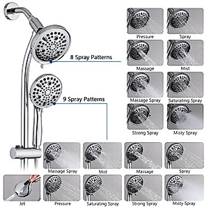UCLIMAA Rainfall Shower Head with Handheld Shower Spray, with 26" Drill Free Adjustable Height Slider Bar, High Pressure Dual Shower Head Combo, 3-Way Diverter for Easy Reach, 5Ft Hose - Chrome Finish