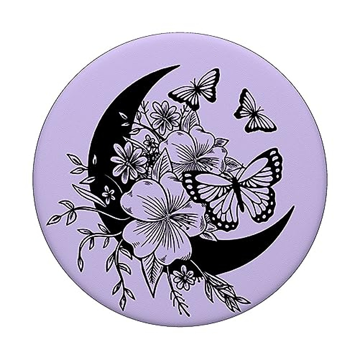 Purple Lilac Black Butterfly Crescent Moon Flower PopSockets Standard PopGrip