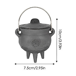 Cast Iron Cauldron with Lid and Carry Handle, 4 Inch Halloween Witch Pot for Spells, Smudging, Ritual & Blessings | Halloween Decoration Or Incense Burning