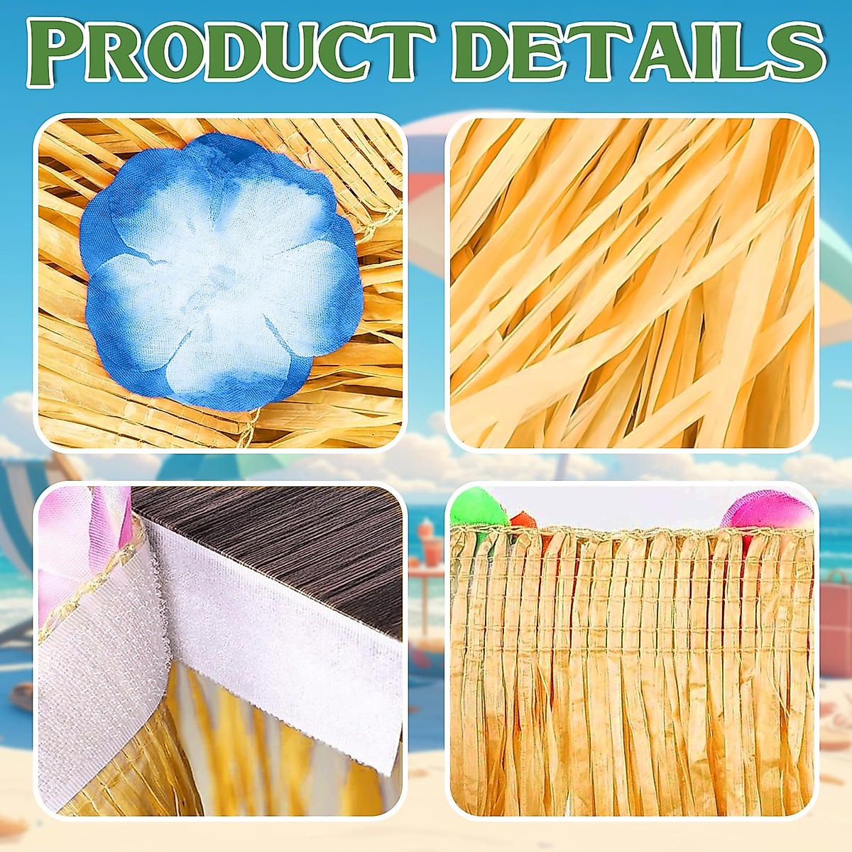 Luau Party Decorations, Grass Table Skirt for Tropical Hawaiian Party Decorations, Flower Hawaiian Luau Party Favors & Aloha Summer Beach Themed Party Decorations Suppplies (2PCS Straw Yellow)
