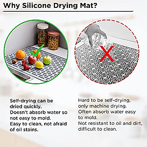 SOSMAR Silicone Drying Mat, XL Size 23” x 18”, Dish Drying Mat, Large Dish Drainer Mat for Kitchen Counter, Heat Resistant Hot Pot Holder, Non-Slip Silicone Sink Mat, BPA Free, Dish Washer Safe, Gray