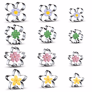 12 Pieces Flower Cookie Cutters Set - 3 Inch - 4 Inch Large Four Leaf Clover, Lilac Flower, Frangipani, Cherry Blossoms Shape Biscuit Cookie Cutter Fondant Mold for Irish St Patrick's Mother Day Party
