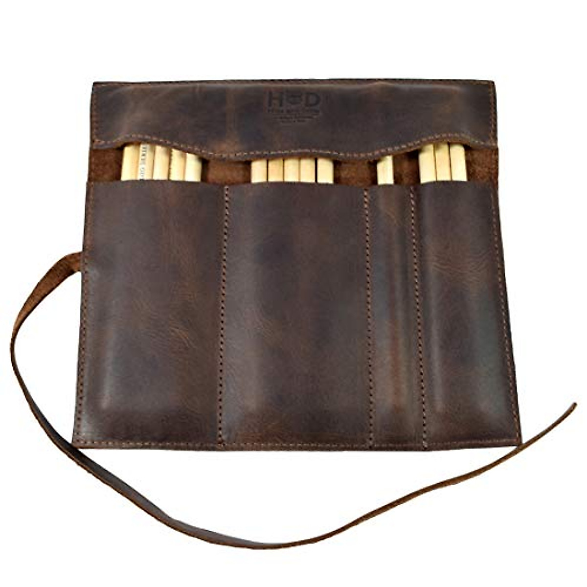 Hide & Drink, Leather Rollup Pen / Pencil Storage Case / Pouch Organizer Handmade Includes 101 Year Warranty :: Bourbon Brown