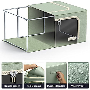 Sorbus Storage Bins with Metal Frame - Stackable & Foldable Clothes Organizer Bags - Oxford Fabric Storage Containers with Large Clear Window & Carry Handles, Organization for Bedroom, Closet, Bedding, Linens, sheet, Pillow, Blanket, Clothes, Books, and t