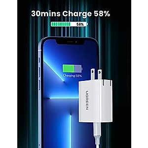 UGREEN 20W USB C Fast Charger with 3FT USB C to Lightning Cable MFi Certified Charging Cable, Foldable Charger Compatible for iPhone 14/13/12, iPad, AirPods Pro, and More