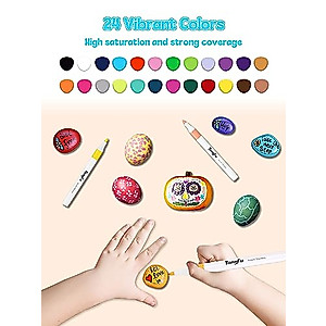 TongFu 24 Colors Acrylic Paint Pens, Acrylic Paint Markers for Wood, Canvas, Stone, Rock Painting, Glass, Ceramic Surfaces, Scrapbooking, Fabric, Plastic, Card Making, DIY Crafts