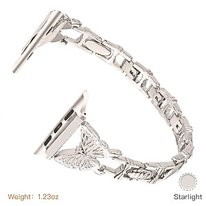 wipalor Butterfly Band for Apple Watch Bands 45mm 44mm 42mm 49mm for Women, Metal Dressy iWatch Bands Womens, Designer Woman Cute Strap for Apple Watch Band Series 9 SE 8 7 6 5 4 3 Ultra 2 1-Starlight