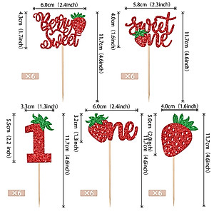 30 PCS Strawberry Sweet One Cupcake Toppers Glitter Berry Sweet 1st Birthday Strawberry Cupcake Picks for Fruit Theme Baby Shower Kids First Birthday Party Cake Decorations Supplies Red