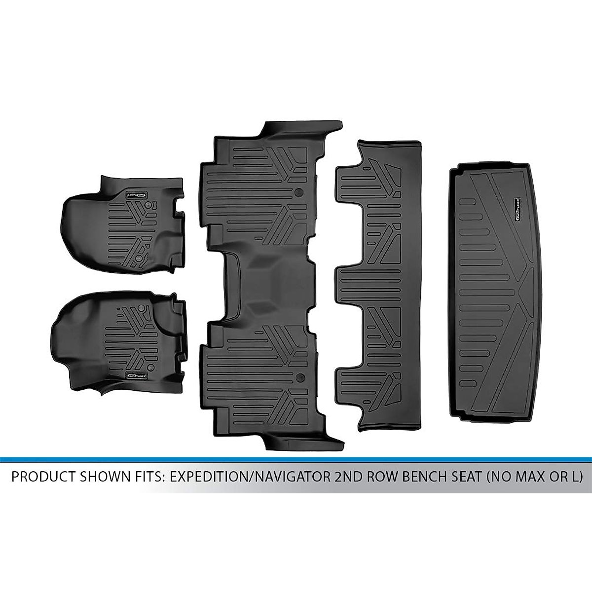 SMARTLINER Floor Mats - Cargo Liner Behind 3rd Row Set Black Compatible with 18-21 Expedition/Navigator 2nd Row Bench Seat (no Max or L)