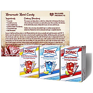 Sonic Singles to Go Variety Pack of 6-2 Boxes Each - Cherry Limeade, Strawberry Lemonade and Ocean Water - Bundle with Ballard Products Hard Candy Recipe Card