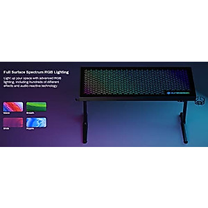 EUREKA ERGONOMIC RGB LED Gaming Desk, Music Sync Lights Up Tempered Glass Desktop, 55" GTG I55 Computer Table W Controller Rack 4 USB Charging Ports School Student Gift for Home Office, APP Control