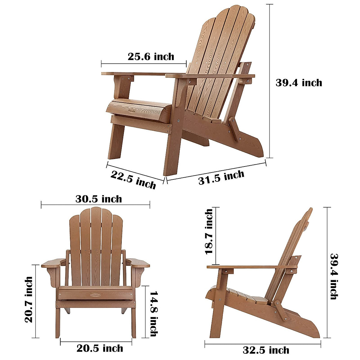 hOmeHua Folding Adirondack Chair Weather Resistant, Hard Plastic Imitation Wood Stripes Adirondack Chair, Easy to Fold Move & Maintain, Outdoor Chair for Patio, Backyard Deck, Fire Pit - Wood Color