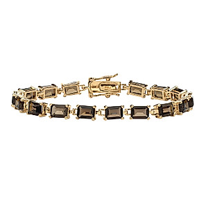 PalmBeach Yellow Gold-plated Emerald Cut Genuine Smoky Quartz, Tennis Bracelet (5.5mm), Hidden Box Clasp, 7.25 inches