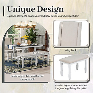 RUNWON 6-Piece Classic Set,Rectangular Extendable Table with Two Removable Leaves and 4 Upholstered Chairs and 1 Bench for Dining Room, Gray
