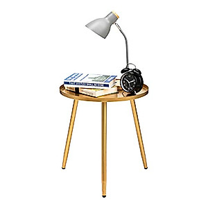 HollyHOME Accent Small Round End Table, Modern Metal Waterproof Outdoor&Indoor Side Table for Small Spaces, Contemporary Nightstand/Sofa Coffee Table, (H) 19.69" x (D) 18.11", Gold