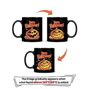 Cessfle Halloween Pumpkin Color Changing Mug, 11oz Halloween Heat Changing Coffee Mugs, Funny Halloween Mugs, Halloween Gifts For Kids Adult