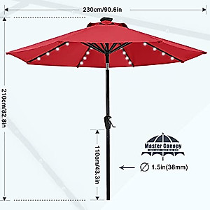 MASTERCANOPY Patio Umbrella with 32 Solar LED Lights -8 Ribs (7.5ft,Red)