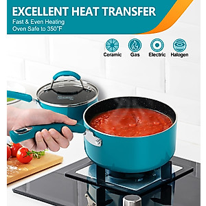 MICHELANGELO Sauce Pan Sets, Enamel Sauce Pan with Lid, 1Qt & 2Qt & 3Qt Saucepans with Lids, Nonstick Saucepan Set, Small Pot with Lid, Non Stick Sauce Pots with Silicone Handle, Oven Safe, Cyan