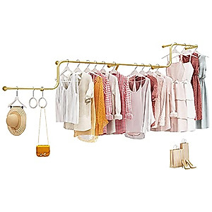 Wall-Mounted Clothes Rail, Clothing Display Rack, Heavy-Duty Industrial Tube Clothes Rail, Detachable Multifunctional Metal Hanger/Space Saving/Strong Load-Bearing/Golden / 300cm