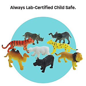 Boley 8 Piece 14" Safari Transport Truck Carrier - Miniature Animal Figures with Semi Truck Trailer Toy - Loadable Miniature Animals with Portable Truck and Collapsible, Easy-to-Hold Handle