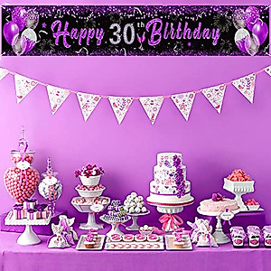 Purple 30th Birthday Decorations for Women, Black Purple Silver Happy 30th Birthday Yard Banner Purple 30th Birthday Yard Sign for 30th Birthday Anniversary Party Supplies Indoor Outdoor Decor