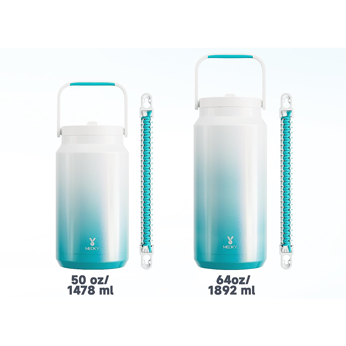 Meoky 50 oz Tumbler with Handle, Stainless Steel Vacuum Insulated Water Bottle, Keeps Cold for 36 Hours, 100% Leak Proof, BPA-free, Non-slip Base (Azure)