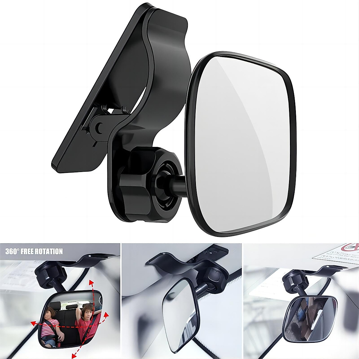 Car Interior Rearview Baby Mirror - Wide Angle Convex Clip-on Mirror Adjustable for Viewing Rear Passengers