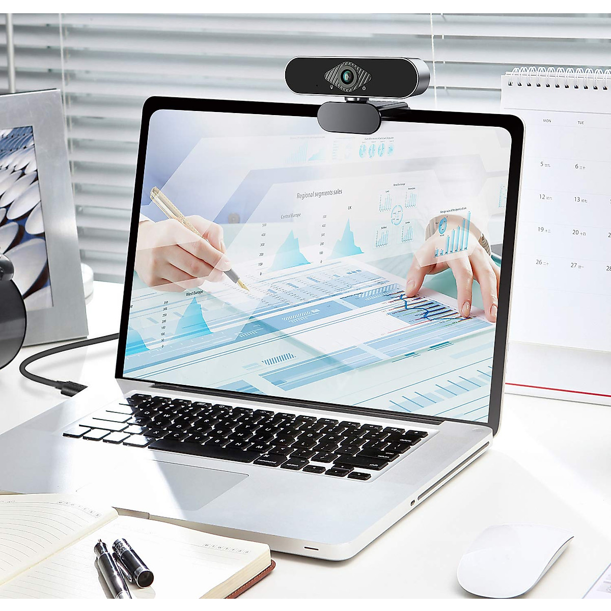 Wennyn Webcam 1080P HD with Microphone & Privacy Cover, USB Web Cam with Live Streaming HD Video for Mac, PC, Computer and Laptop, Wide Angle Lens 1080P Web Camera with 360 Degree Flexible Mount