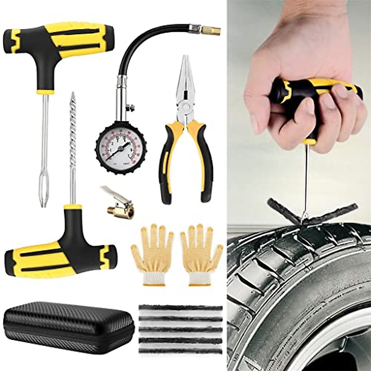 YÁSEZ Car Tire Repair Tool Kit Studding Set Auto Motorcycle Tubeless Puncture Plug Garage with Rubber Strip