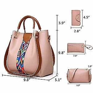 Women Fashion Handbags Wallet Tote Bag Shoulder Bag Top Handle Synthetic Leather Satchel Purse Set of 4 (Grey)