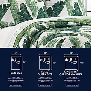 Chic Home Palm Springs 9 Piece Quilt Set Stitched Palm Tree Print Bed in A Bag - Sheet Set Decorative Pillow Shams Included, Queen, Green